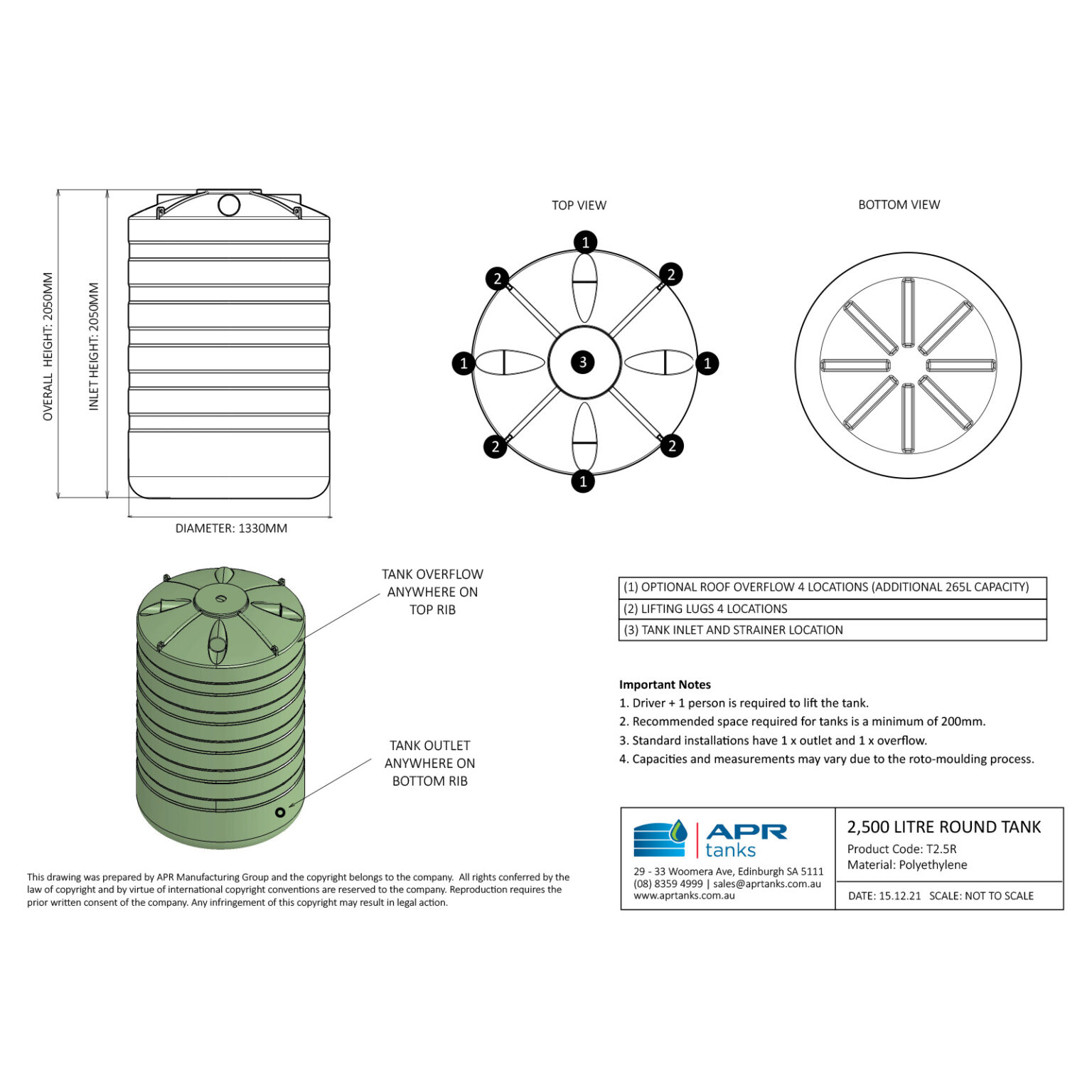 2500L Round Tank and New Home Pump Package - APR Tanks - Water Tanks ...